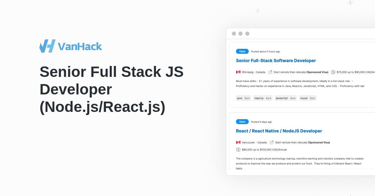 Senior Full Stack JS Developer (Node.js/React.js) - VanHack